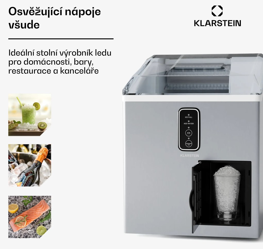 Klarstein Bullet Ice výrobník ledu, 15 kg ledu denně, Bullet & drcený led, Nerezová ocel