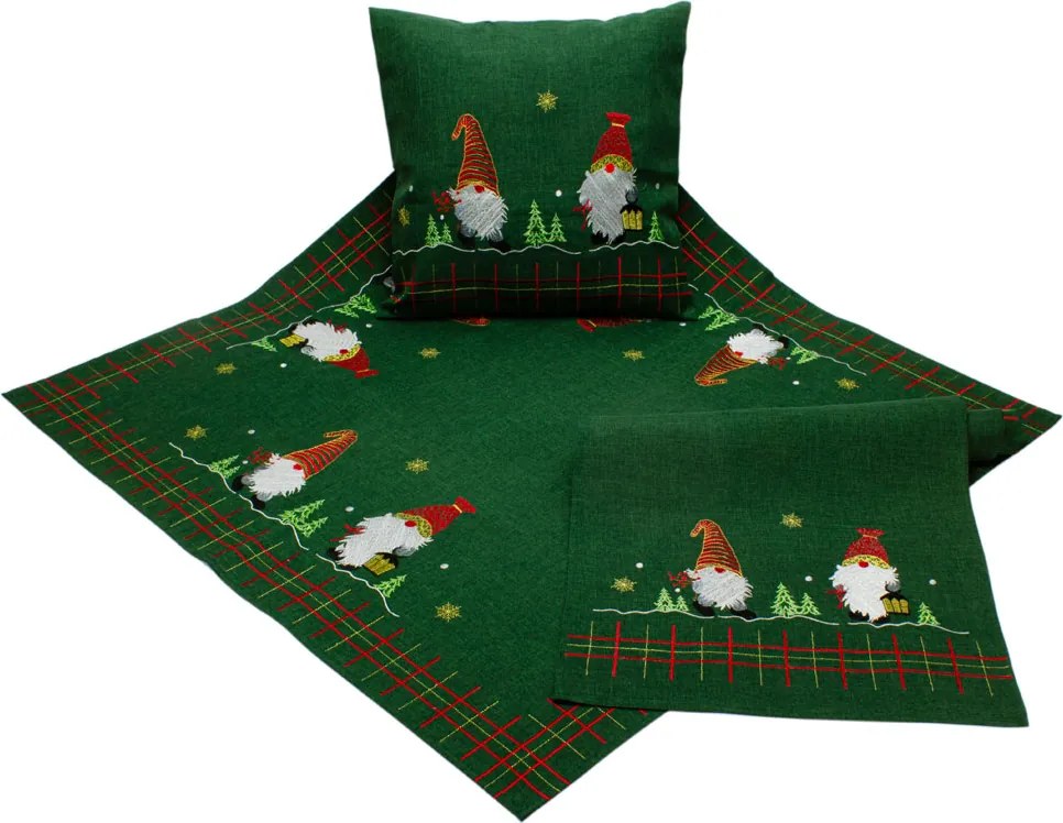 Vánoční vyšívaný ubrus Santa Claus zelený TiaHome - 40x160cm