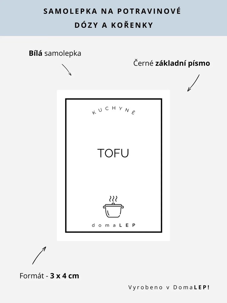 Samolepka na kořenky TOFU bílá 3 × 4 cm základní písmo