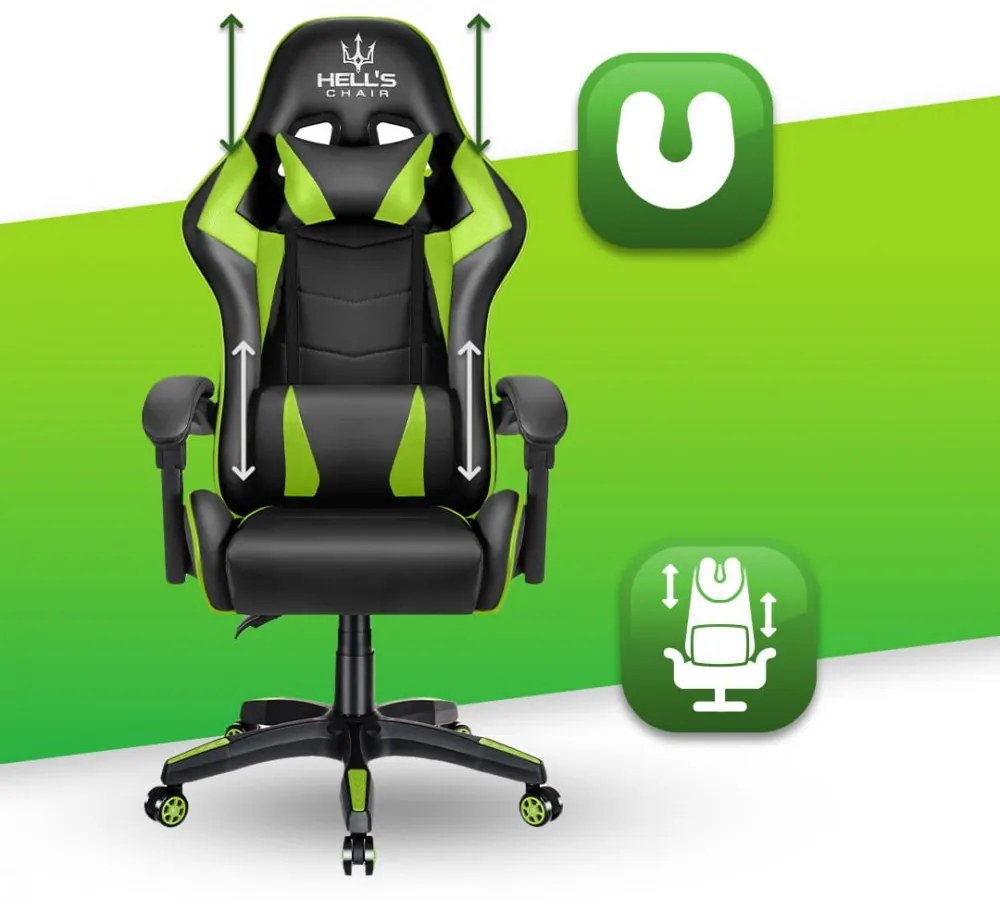Herní židle HC-1007 černá se zelenými detaily