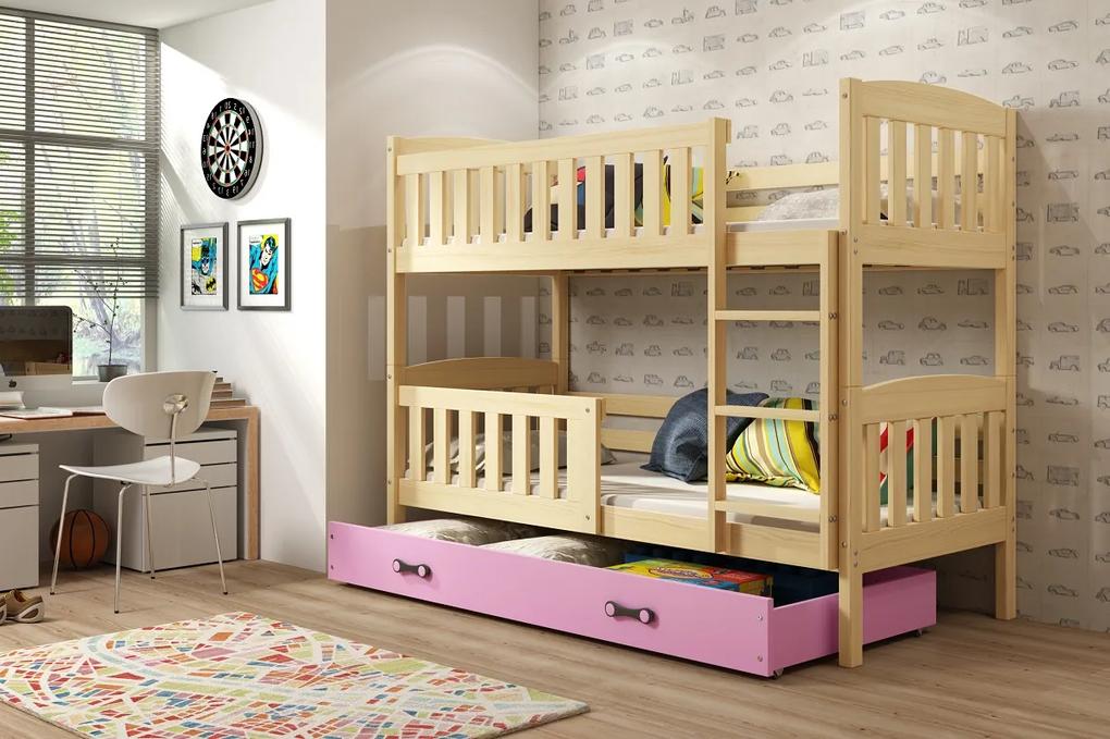 BMS Group Dětská patrová postel s úložným prostorem KUBUS borovice Velikost postele: 190x80 cm, Barva šuplíku: Bílá