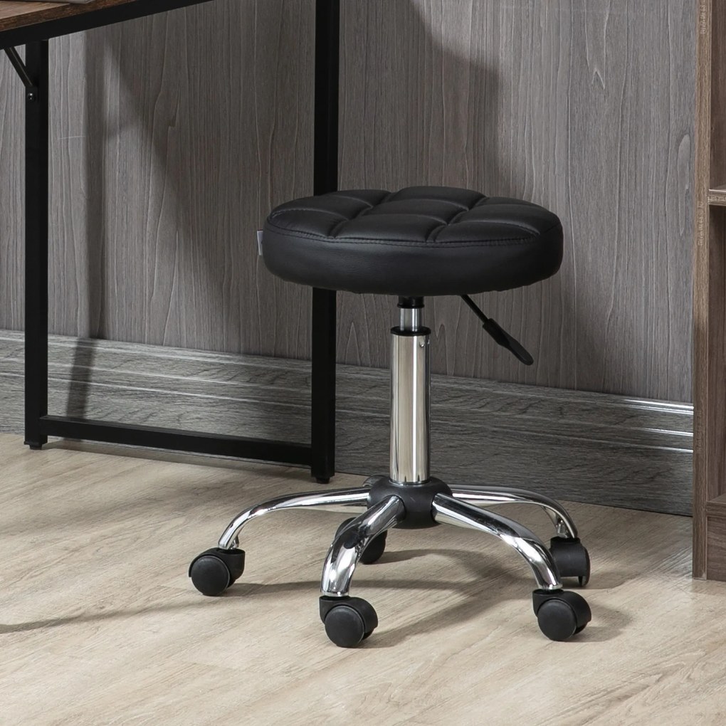 Vinsetto Roll Stool Výškově nastavitelná otočná pracovní stolička černá Ø35,5 cm, umělá kůže pro kancelář a salon 51-67 cm | Aosom.de