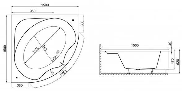 Polimat Akrylátová symetrická vana Standard 150x150 S