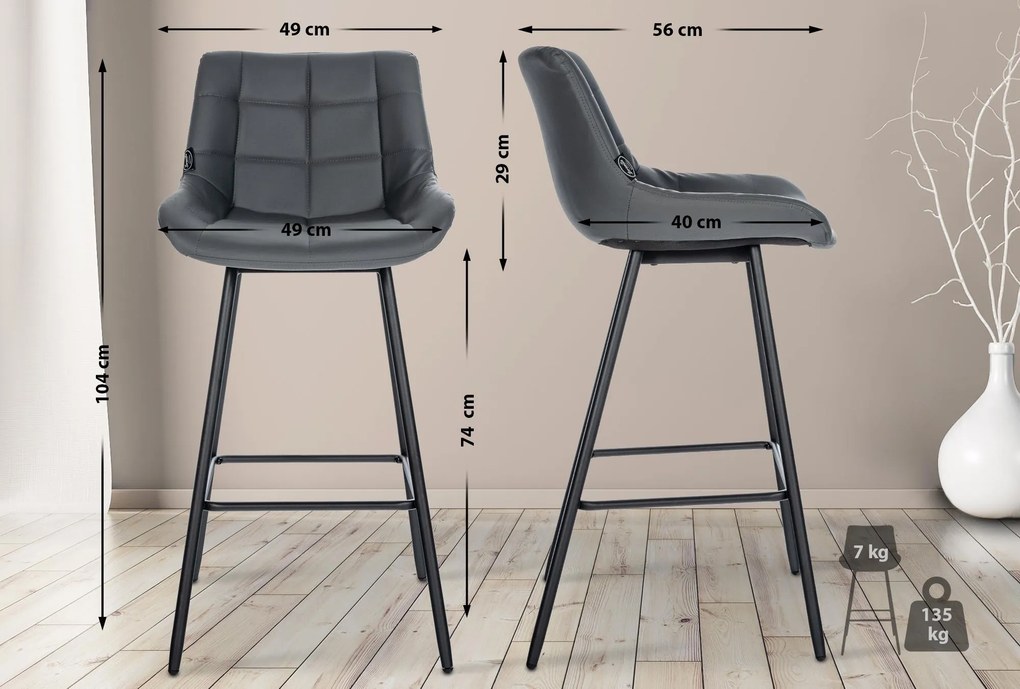 Barová židle Weston umělá kůže – šedá