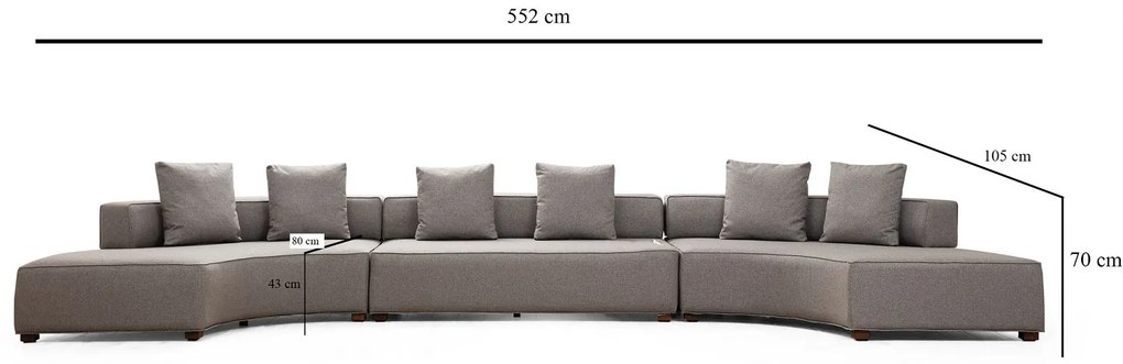 Designová rohová sedačka Galatea 525 cm šedá