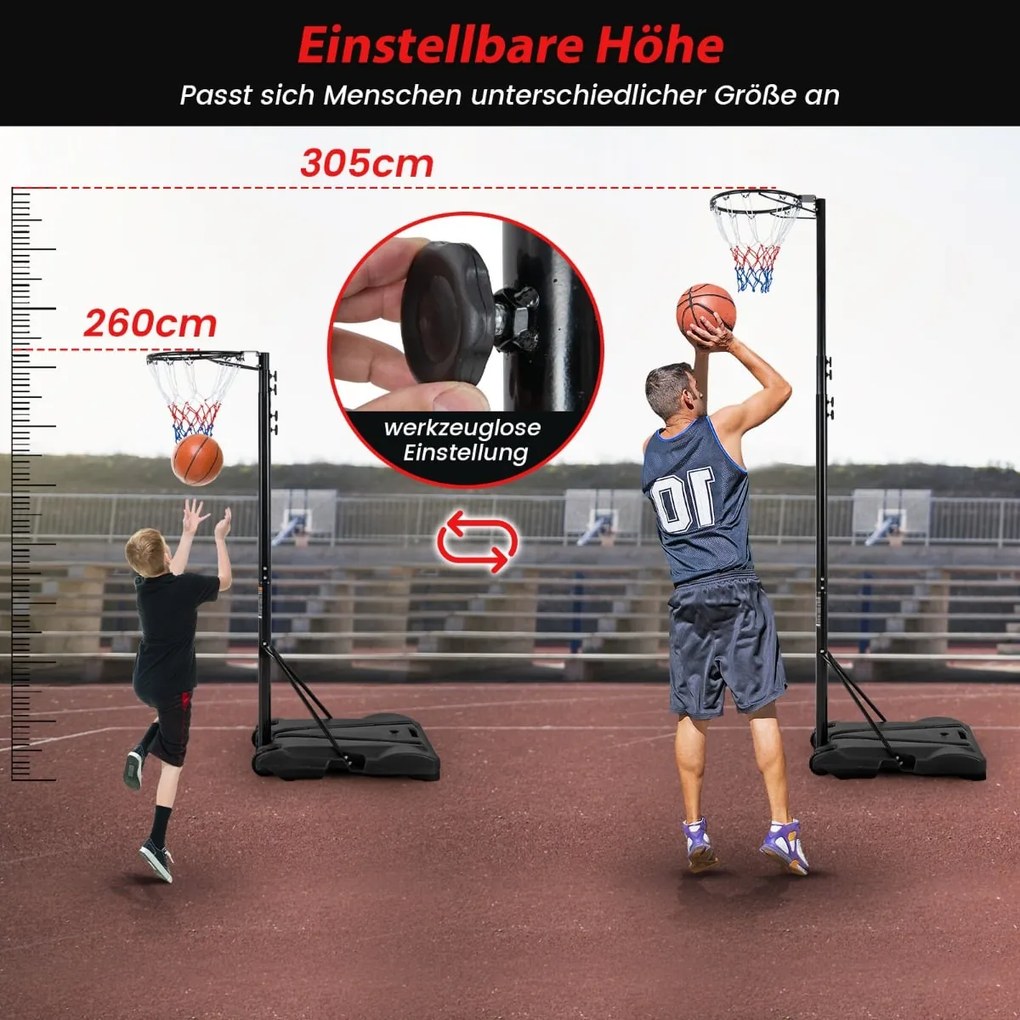 Costway Basketbalový koš venkovní přenosný basketbalový stojan 260-305 cm