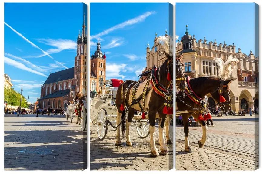 Vícedílný obraz Koňské Povozy Na Náměstí V Krakově Nedostatek Nedostatek Přírodní plátno 150x100