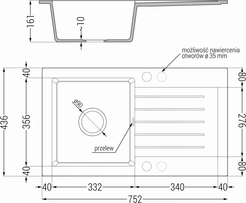 Mexen Pablo, granitový dřez 752x436x161 mm, 1-komorový a zlatá baterie Telma, šedá, 6510-71-670200-50