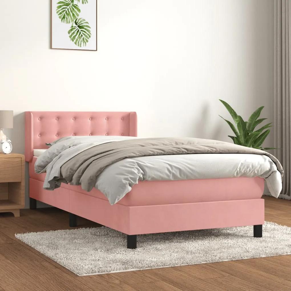 Box spring postel s matrací růžová 90x190 cm samet,  3131176