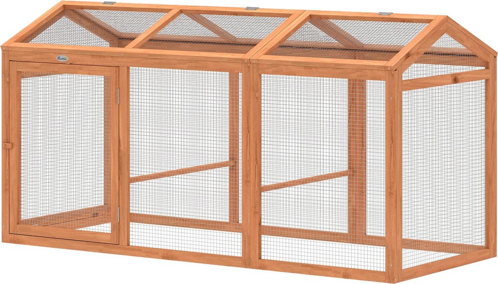 PawHut kurník a výběh 156 x 70,5 x 84 cm s bidýlkem a dvojími dveřmi, dřevo+kov, venkovní výběh pro 4 slepice | Aosom
