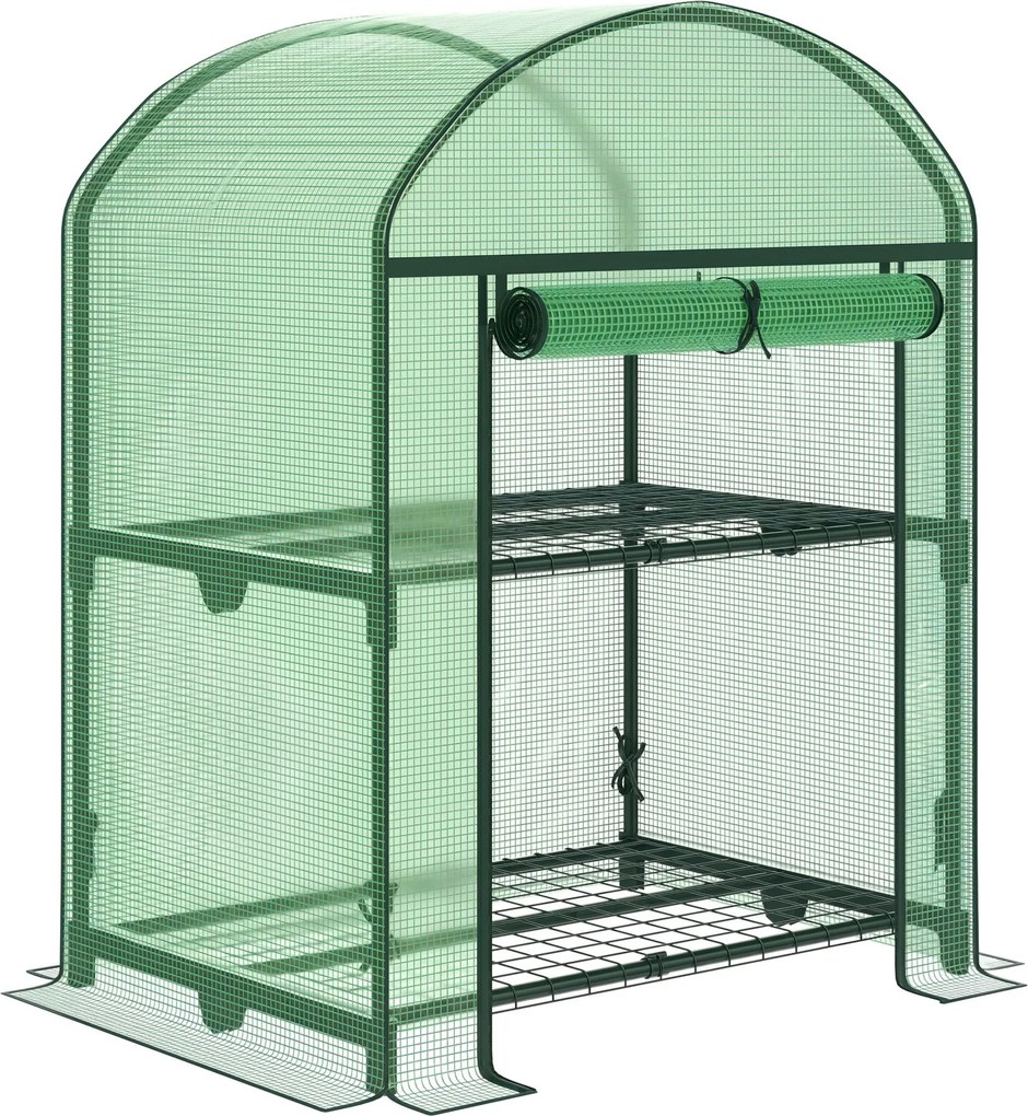 Outsunny Mini Zahradní Skleník s 2 Kovovými Policemi a PE Krytem, Kompaktní Balkónový a Terasový Skleník 69x49x91cm, Zelený | Aosom