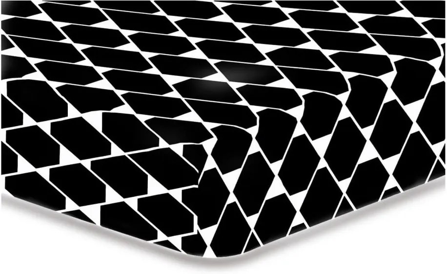 Černé elastické prostěradlo z mikrovlákna DecoKing Rhombuses, 200 x 220 cm