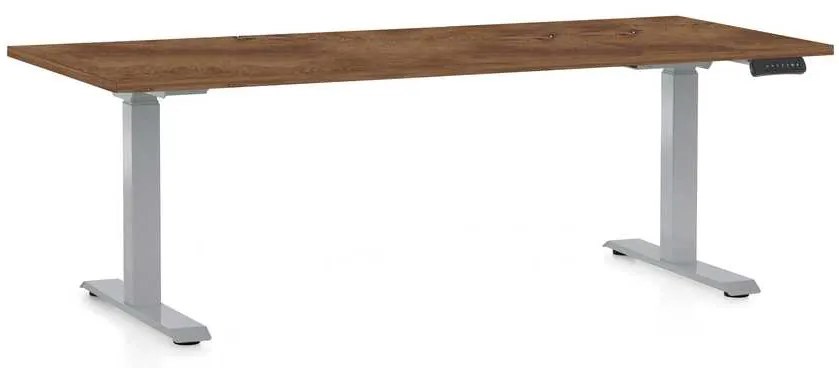 Výškově nastavitelný stůl OfficeTech D, 180 x 80 cm, šedá podnož, dub silverjack