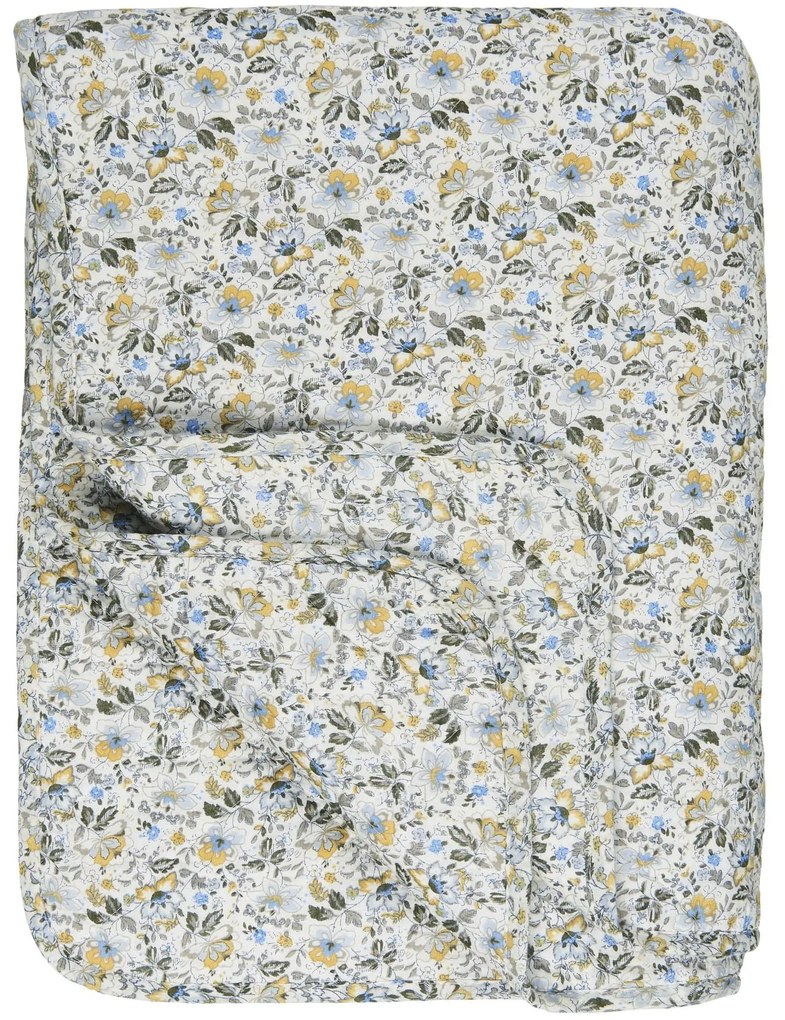 IB LAURSEN Prošívaný přehoz Light blue/Yellow flowers 130x180, modrá barva, textil