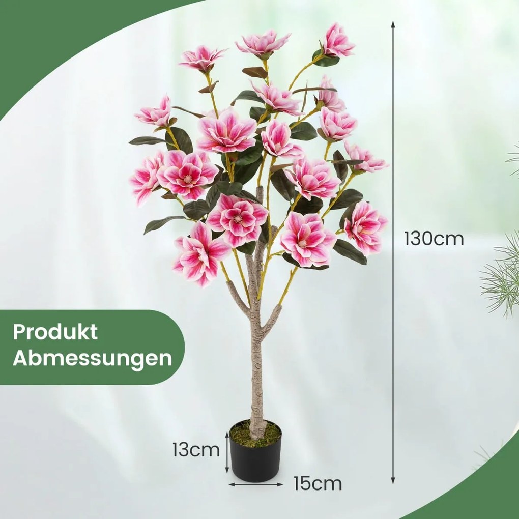 Costway 90 cm Umělý strom s květy Umělý strom magnólie Umělá rostlina