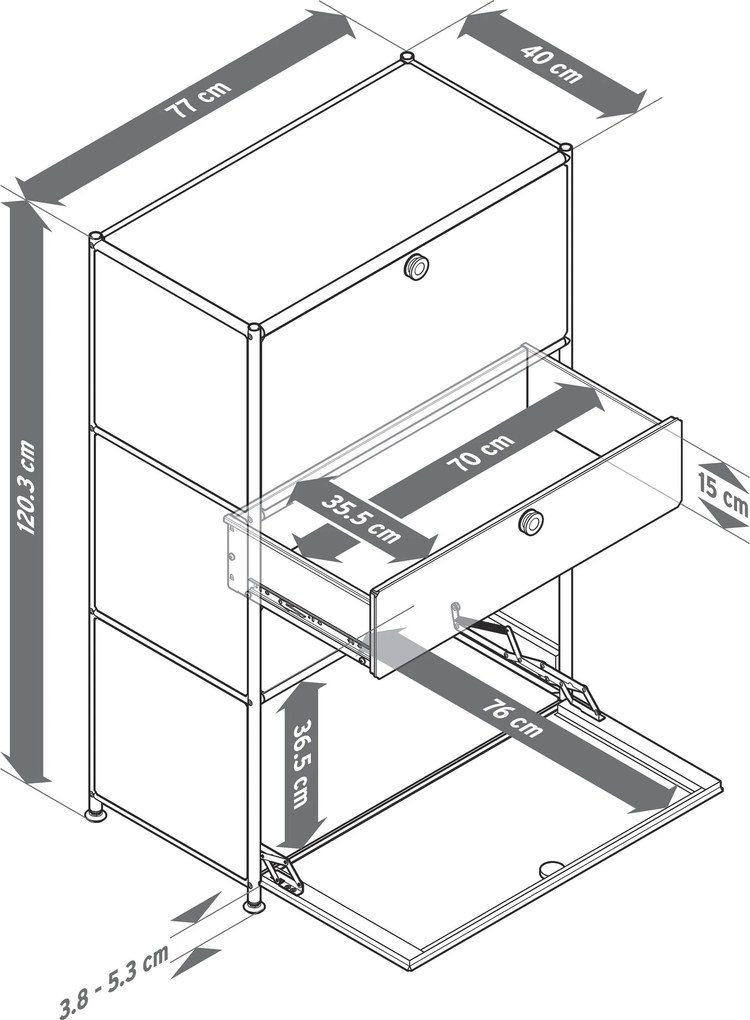 Tchibo - Kovová komoda »Cn3« se 2 výklopnými dvířky a 2 zásuvkami - barva: šedá