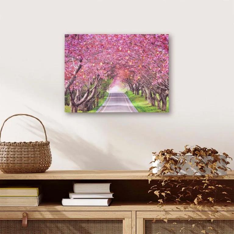 Nexos  Nástěnná malba rozkvetlá alej stromů, 40 LED, 30 x 40 cm