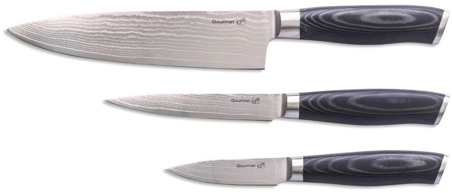G21 Sada nožů G21 Gourmet Damascus v bambusovém bloku 3 ks + brusný kámen G21-6002217