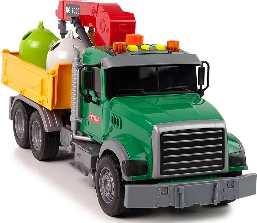 LEAN Toys Nákladní auto, jeřáb, doprava, odpadkový koš, zvuk