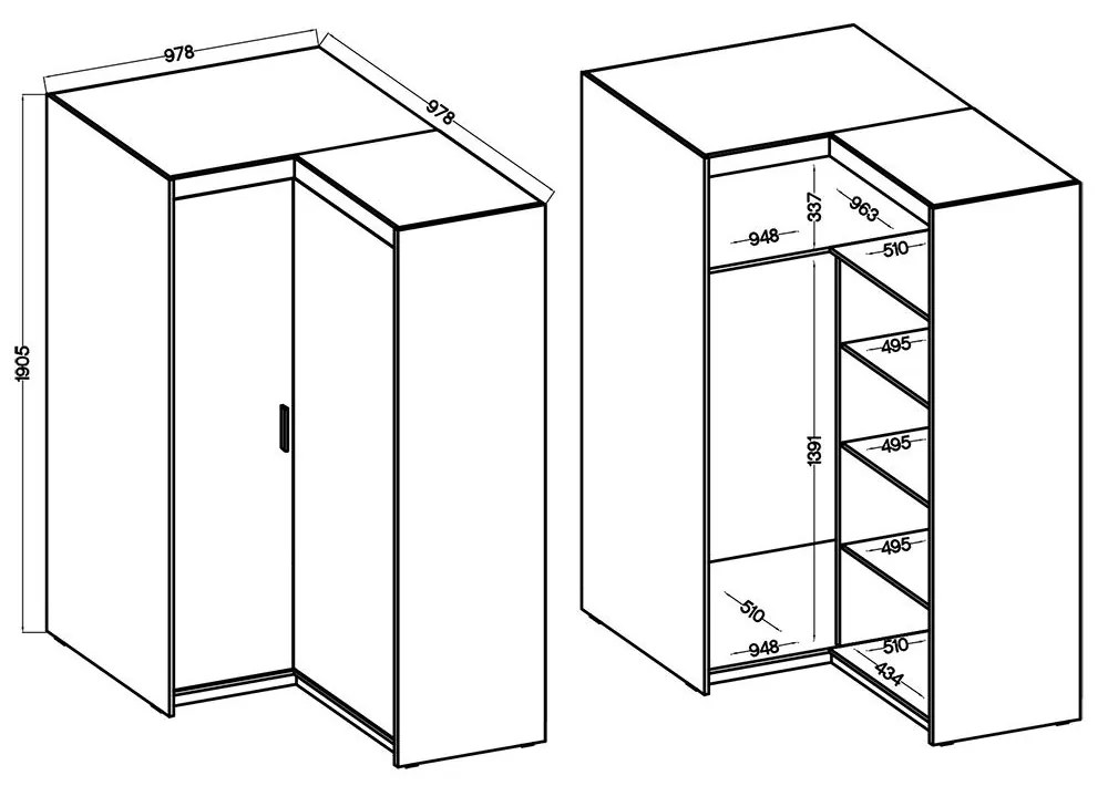 Šatní skříň ELENA 2D NAR rohová | 97,8x97,8 cm | dub sonoma