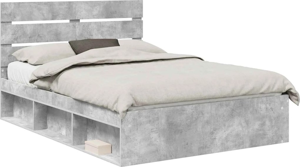 Rám postele s čelo Beton 140 x 200 cm Masivní borové dřevo 3411739