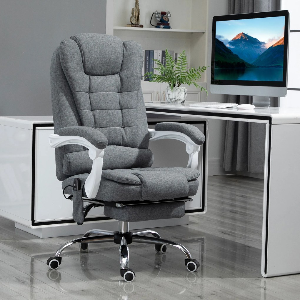 Kancelářská židle Vinsetto s masážní funkcí, výškově nastavitelná, ergonomická kancelářská židle s funkcí polohování, vyhřívání, podnožka