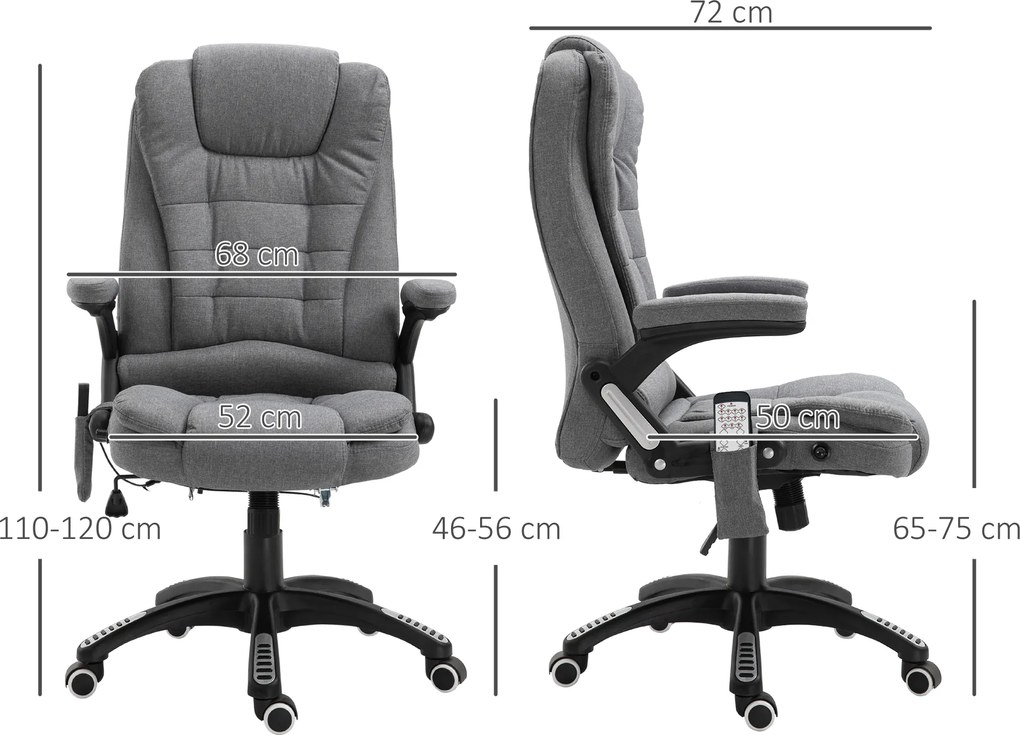 Masážní křeslo Vinsetto manažerské kancelářské křeslo výškově nastavitelné ergonomické masážní šedé 67 x 74 x 116-126 cm | Aosom