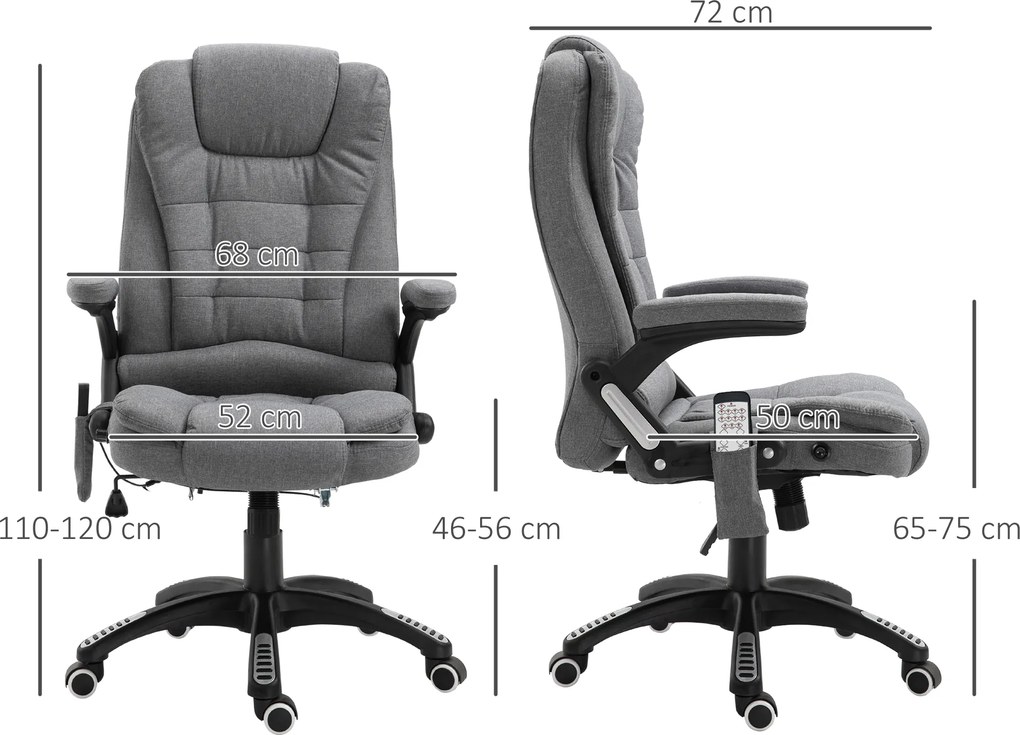 Masážní křeslo Vinsetto manažerské kancelářské křeslo výškově nastavitelné ergonomické masážní šedé 67 x 74 x 116-126 cm