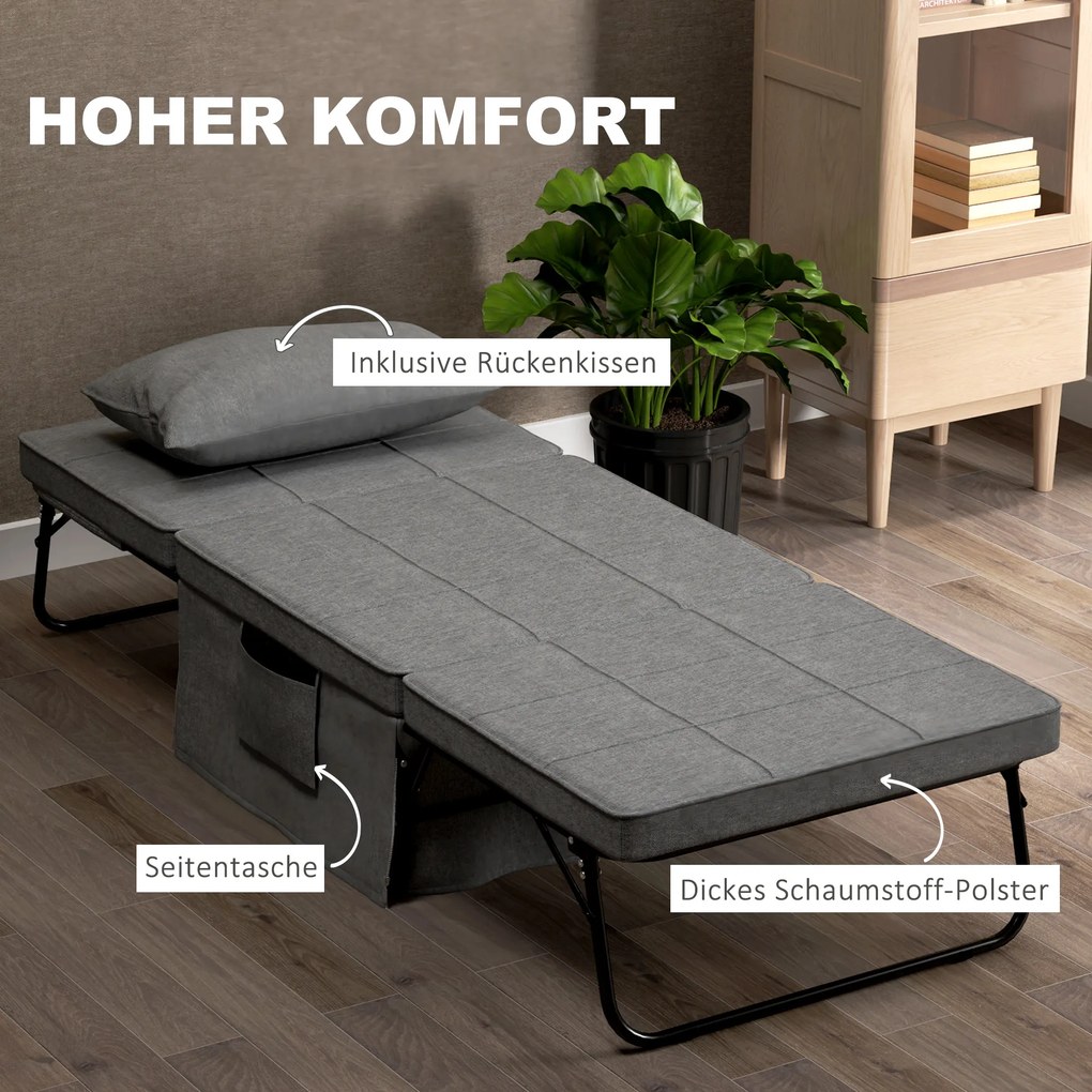 HOMCOM 4-v-1 jednolůžko pro hosty, rozkládací postel, křeslo s otomanem, matrace 8 cm, 5-stupňová regulace výšky, ocelový rám, 188x75x38cm