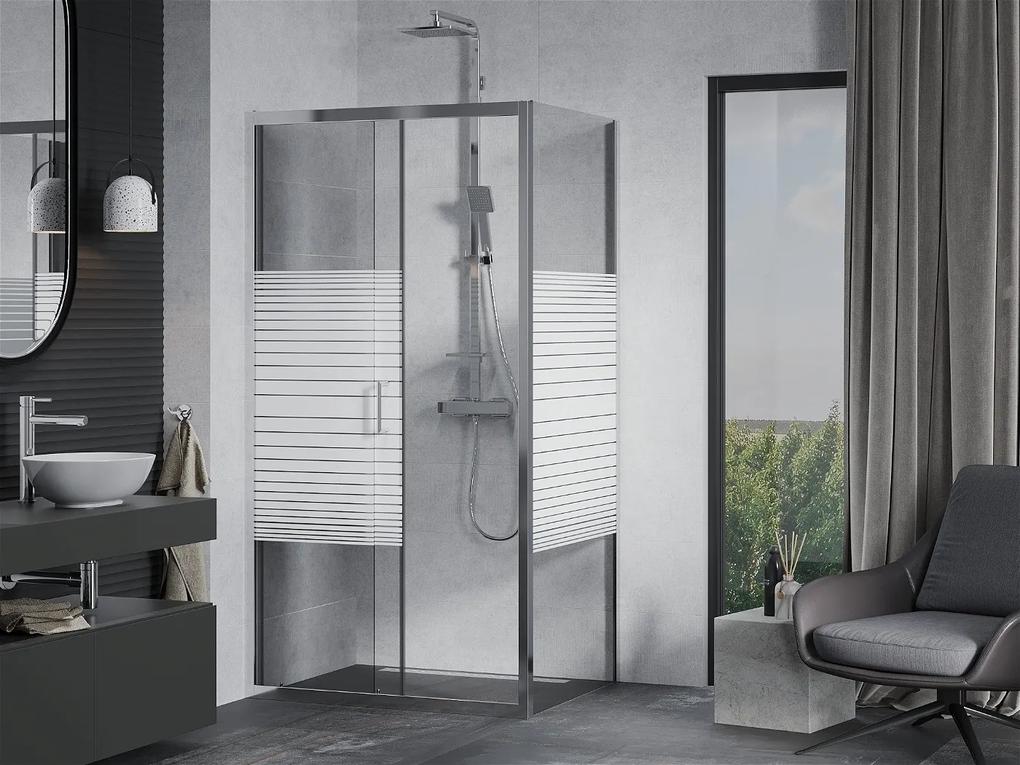 Mexen Apia sprchový kout s posuvnými dveřmi 135 (dveře) x 70 (stěna) cm, 5mm čiré sklo s pásky, chromový profil, 840-135-070-01-20