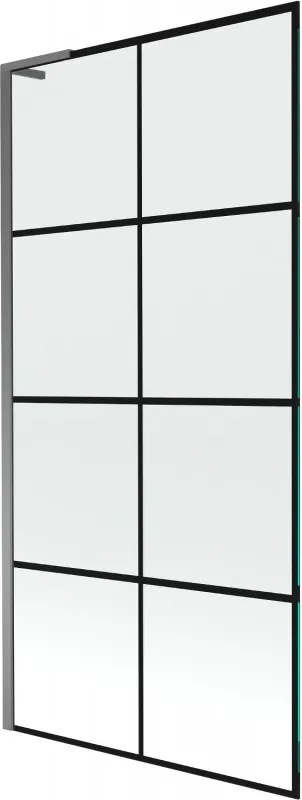 Mexen Next L, 1-křídlová vanová zástěna 90 x 150 cm, 6mm čiré sklo-černý vzor, ​​grafitový profil, 895-090-000-03-77-95