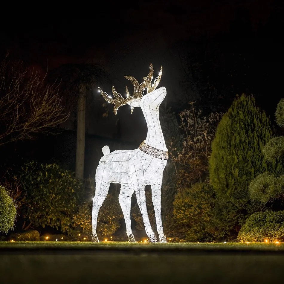 3D LED svítící jelen, 150 cm, ledově bílý s Flash, 161 diod, venkovní, IP44