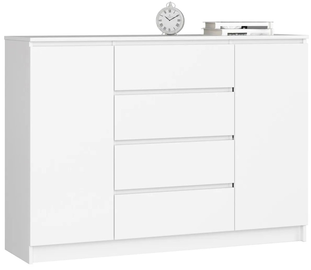 Ak furniture Komoda Kryštof 140 cm 2 skříňky a 4 šuplíky bílá