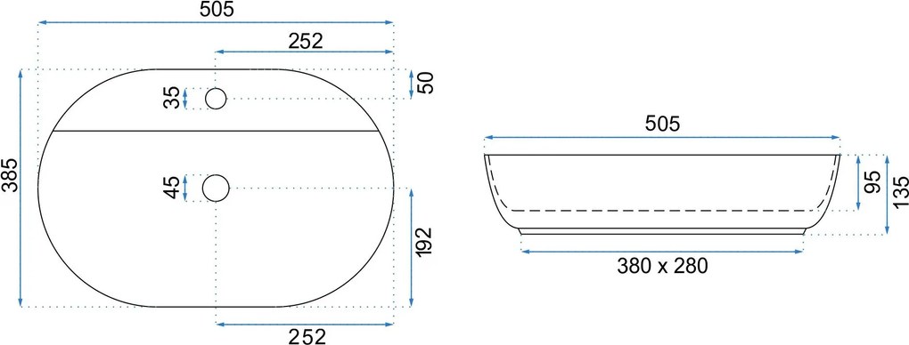 Rea Aura 51, umyvadlo na desku, bílá lesklá, REA-U4620