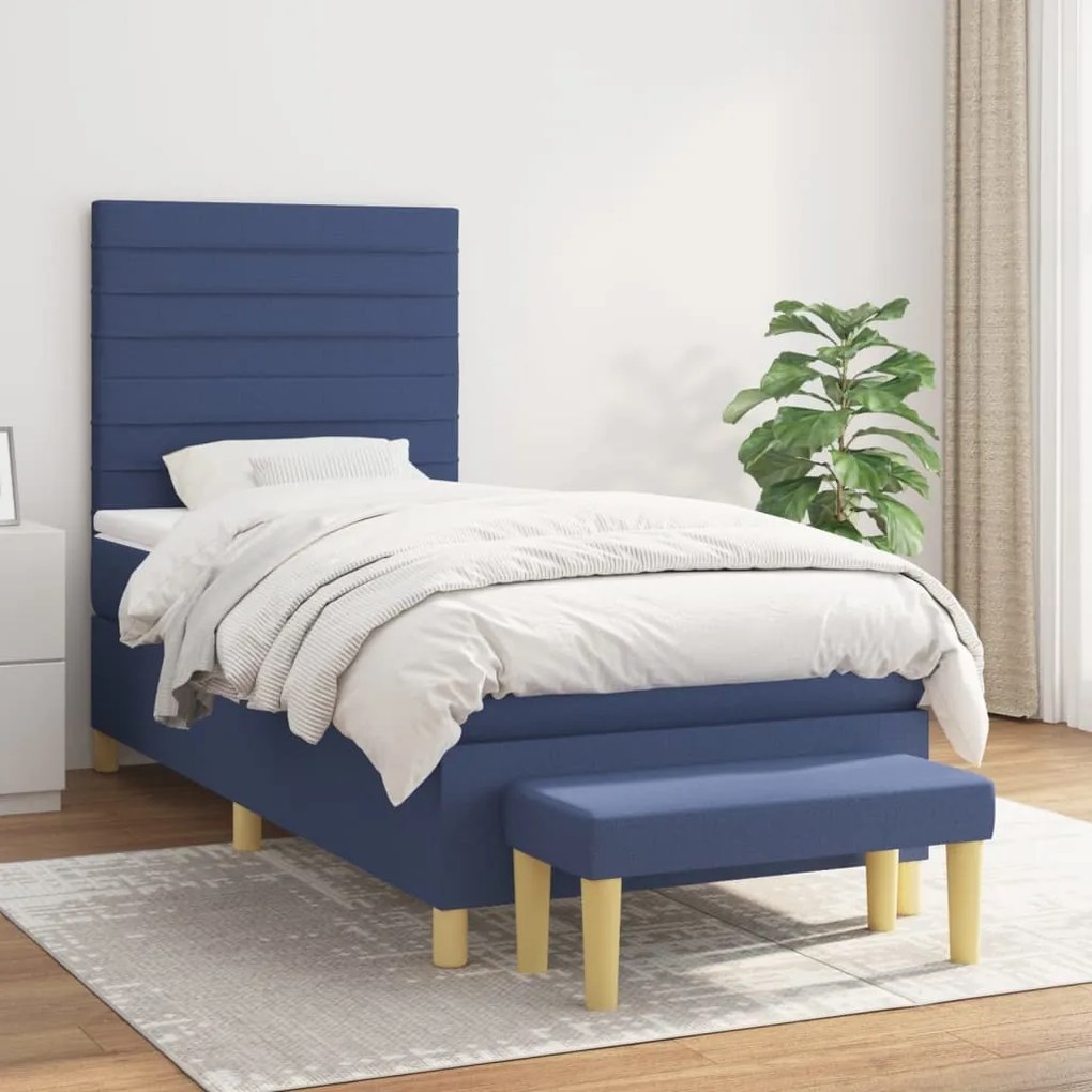 Box spring postel s matrací modrá 100 x 200 cm textil 3137219