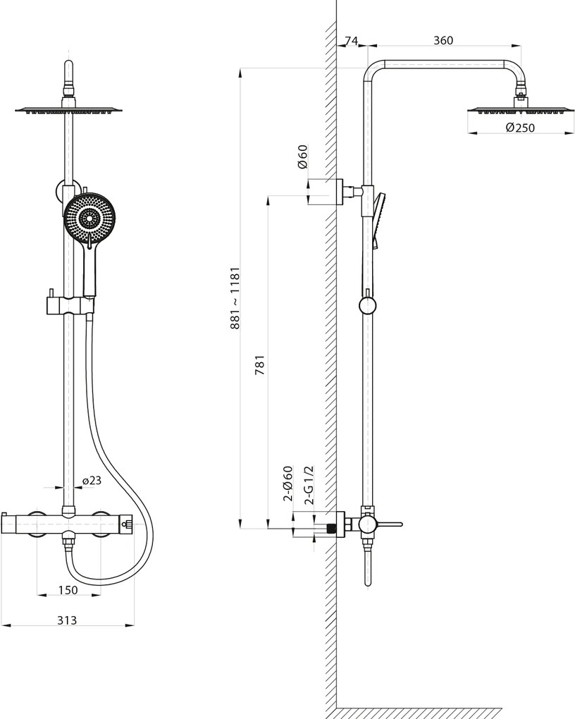 Sapho Sapho, ICONIC sprchový sloup s pákovou baterií, měď mat, AF139PG