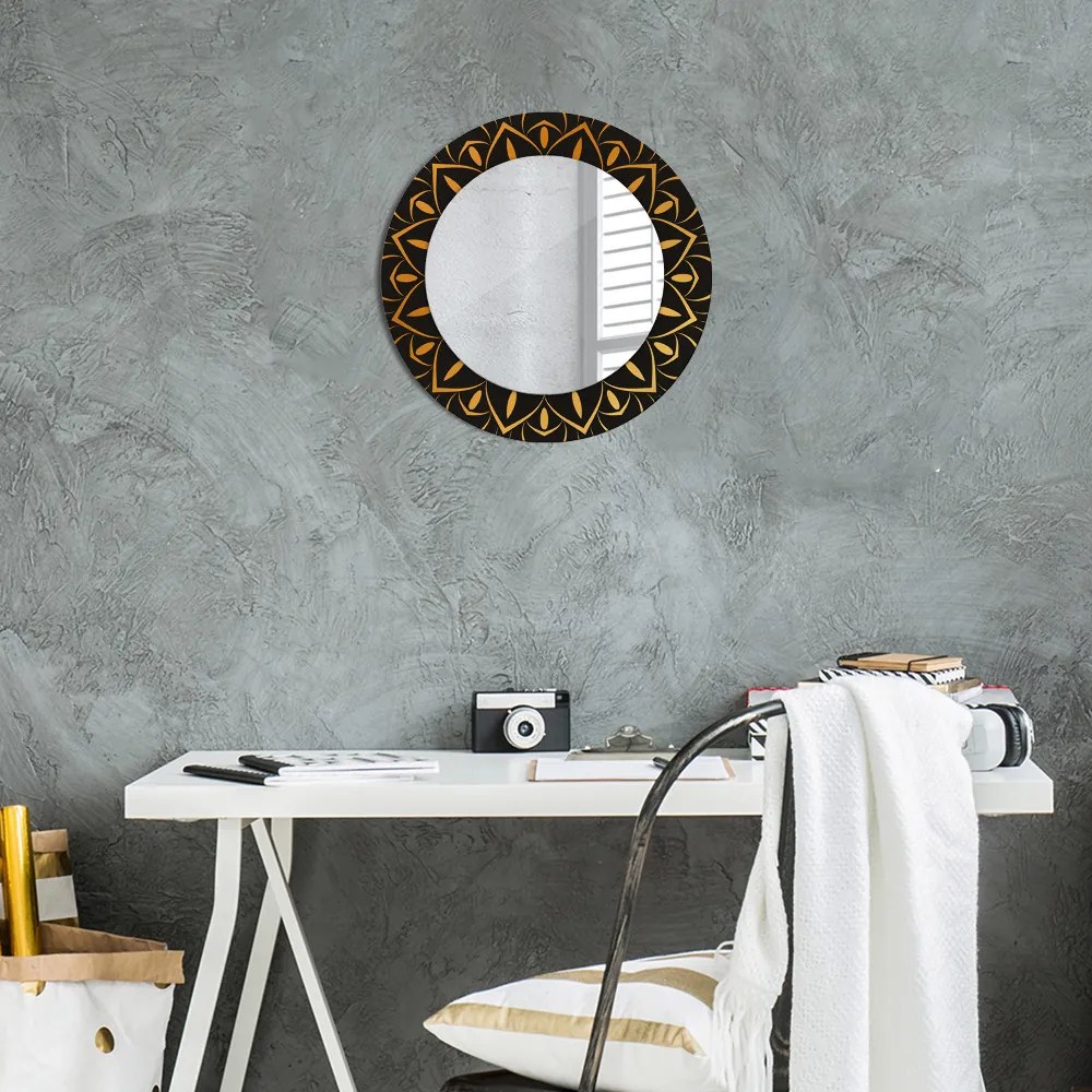 Kulaté dekorační zrcadlo Golden Mandala