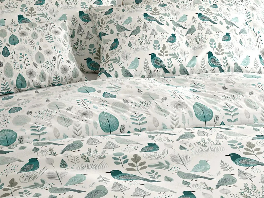 Polybavlněné povlečení LEAFBIRD POLY bílo-zelené Rozměr povlečení: 70 x 90 cm | 140 x 220 cm