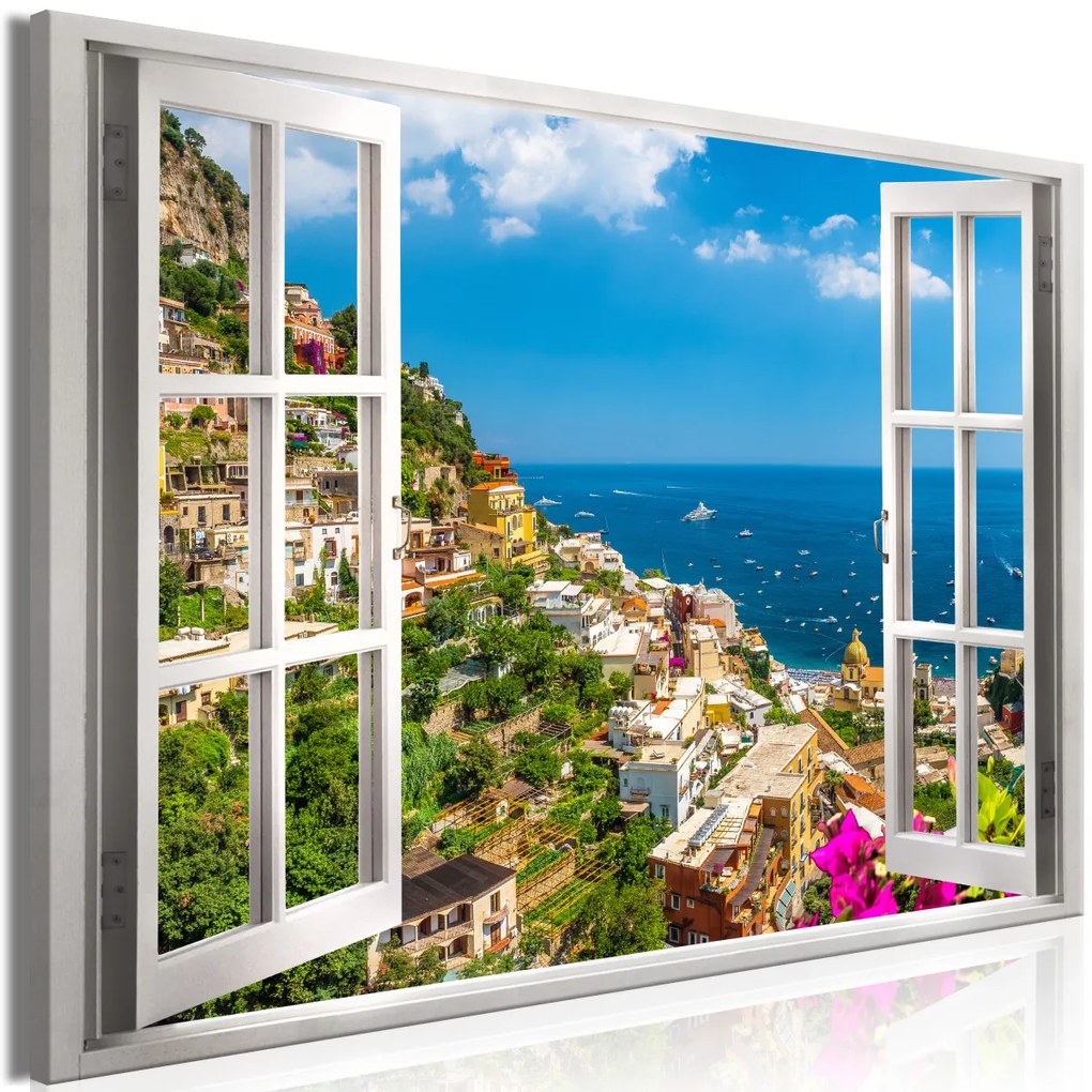 3D obraz okno na Positano + háčky, hřebíčky ZDARMA Velikost (šířka x výška): 90x60 cm
