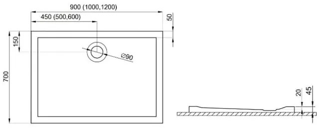 Polimat Obdélníková akrylátová sprchová vanička Lider 90x70 (100x70, 120x70) Barva: Bílá, Rozměry (cm): 120x70