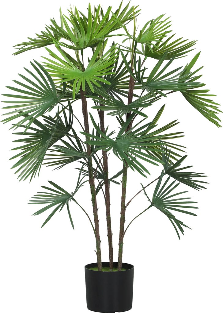 HOMCOM Umělá palma 90 cm se 24 zelenými plastovými listy a květináčem Ø16,5x13,5 cm