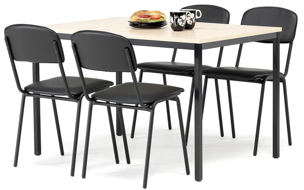 AJ Produkty Jídelní sestava JAMIE + CLINTON, stůl 1200x800 mm, bříza + 4 židle, černá koženka/černá
