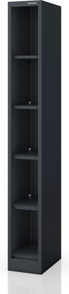 Úzký kovový regál, archivační na dokumenty antracitový: TIM 250 x 1850 x 400 mm