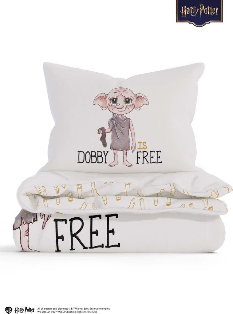MK Lůžkoviny Prodloužené mikroplyšové povlečení Harry Potter - Dobby 140 × 220 cm, 70 x 90 cm