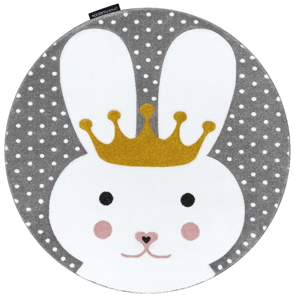 Dywany Łuszczów, Dětský kusový koberec Petit Bunny grey kruh, 160x160 (průměr) kruh, šedá, dětský pokoj