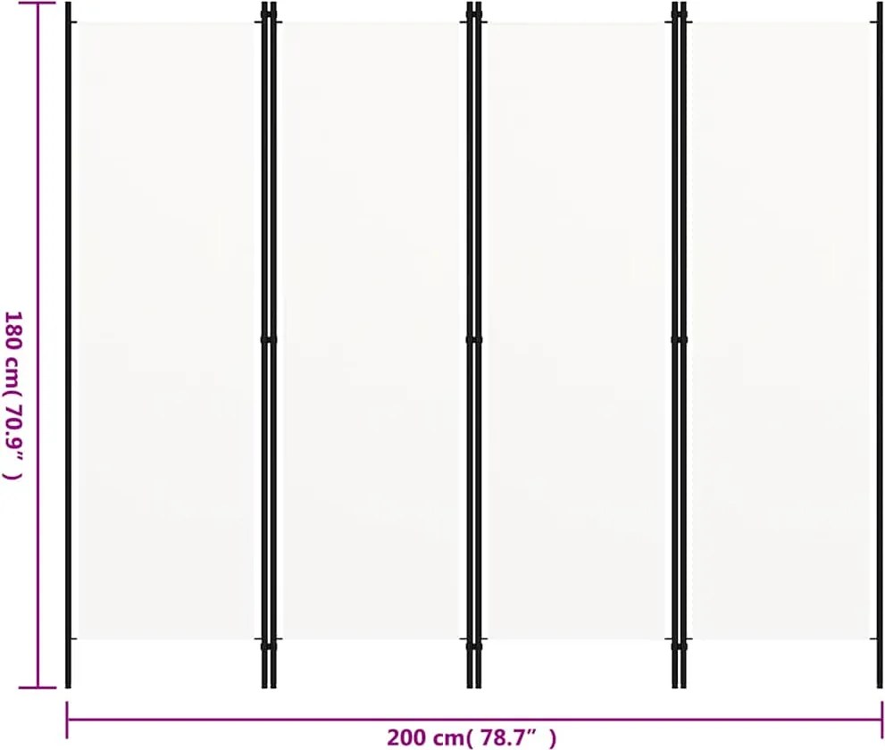 4dílný skládací paraván bílý 200 x 180 cm 320719