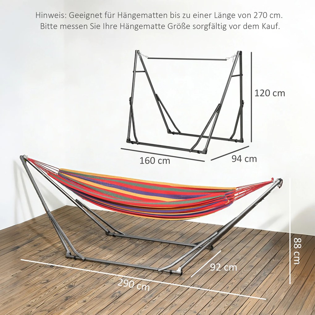 Stojan na houpací síť Outsunny skládací stojan na houpací síť a věšák na oblečení 2 v 1 s nosností až 120 kg 290 x 92 x 88 cm pro zahradu a terasu | …
