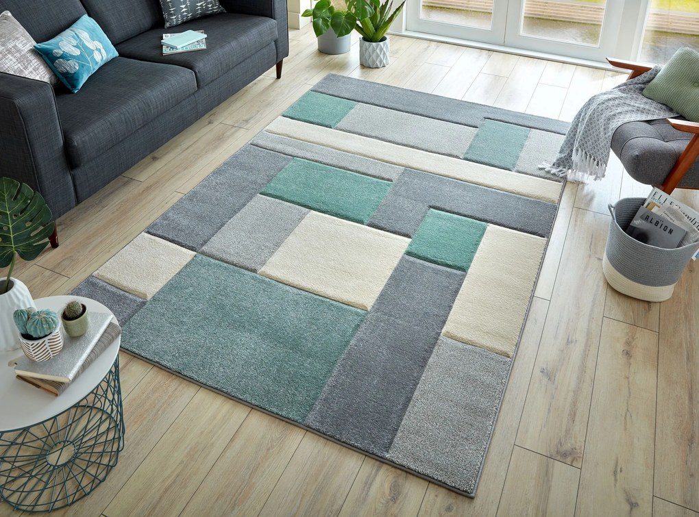 Flair Rugs, POŠKOZENÝ Kusový koberec Hand Carved Cosmos Mint/Grey/Cream, 200x290, zelená, kancelář