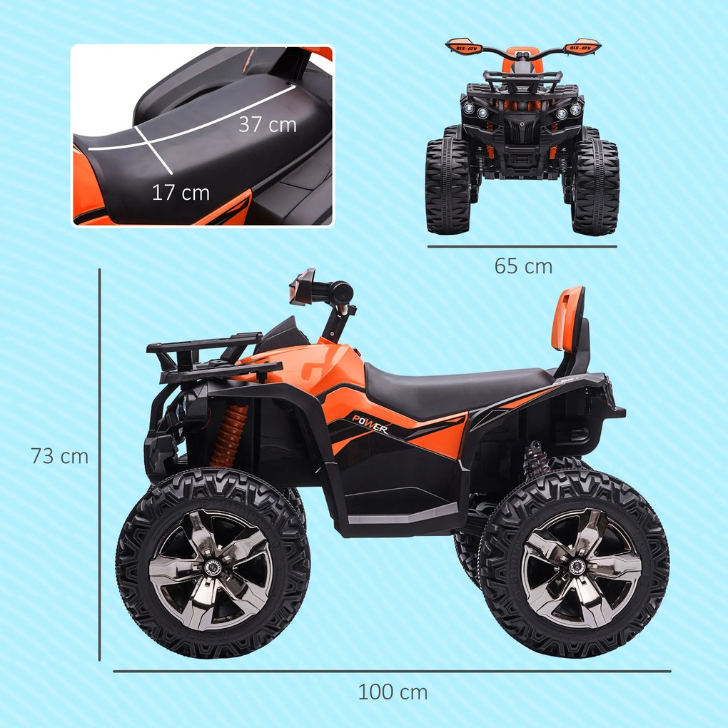 HOMCOM dětské vozidlo 12V s funkcí jízdy vpřed a vzad, hudební přehrávač MP3, světlomety, 3-8 km/h, 3-5 let, oranžová barva