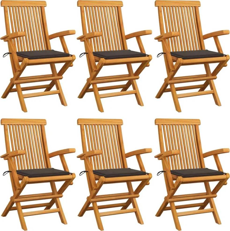 vidaXL Zahradní židle s poduškami 6 ks masivní teak [3062547] Barva: antracitová